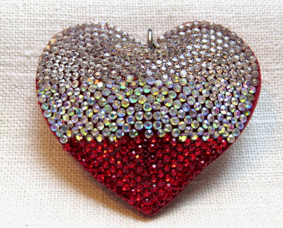 Puffy Heart Pendant, Rhinestones and Fabric, 50mm X 55mm, Sparkling ...