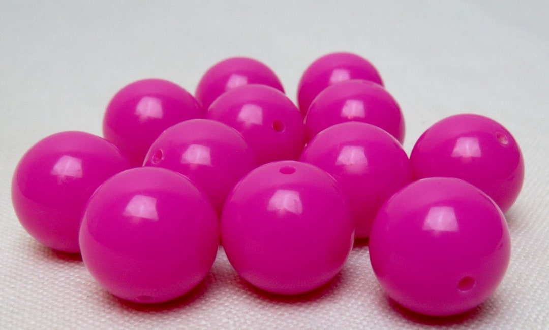 12 Hot PINK Beads, Round Resin Beads, 20mm Bubblegum Beads, Hot Pink ...