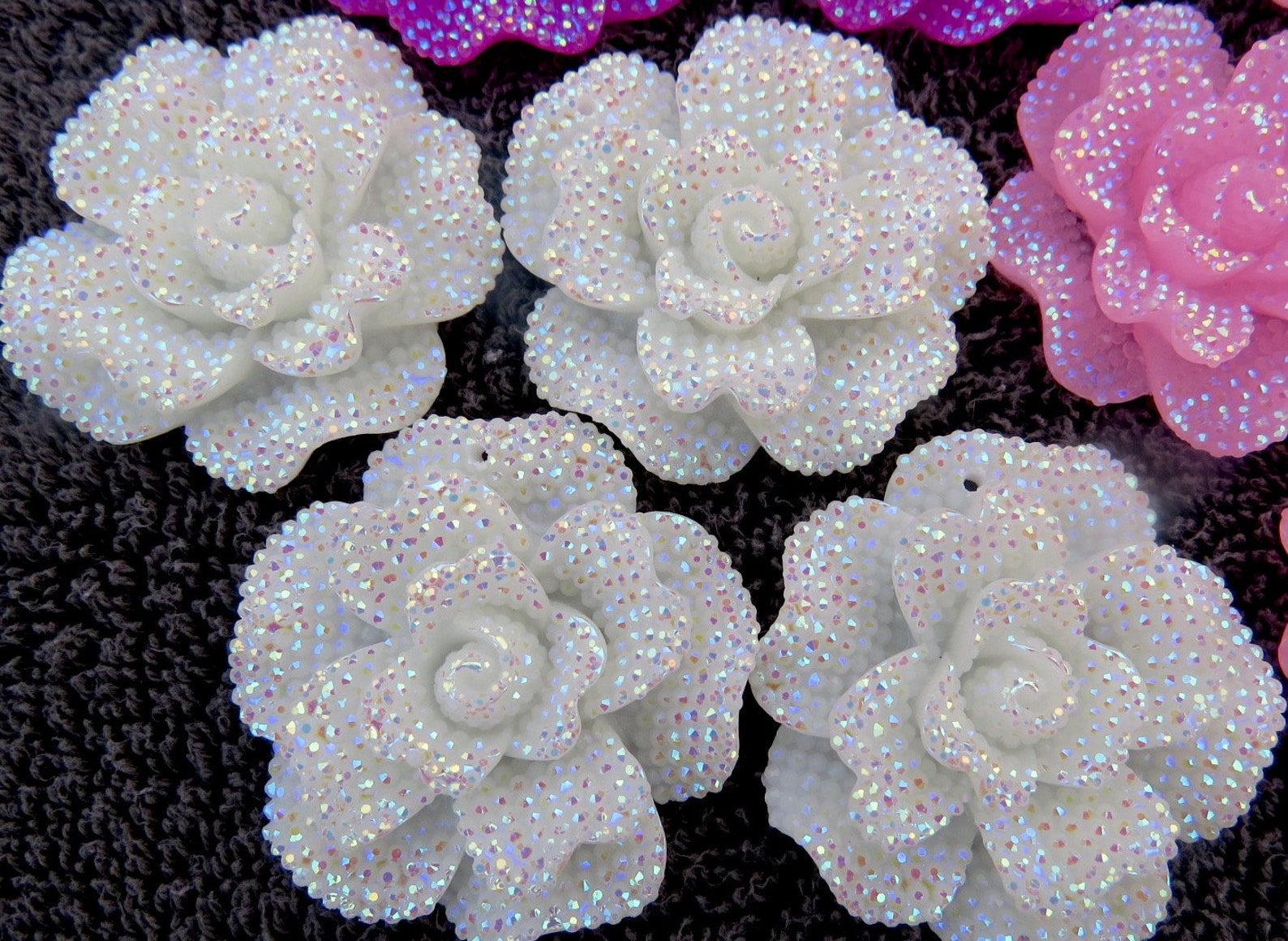 ROSE Faux Rhinestone Pendants 42mm White Pink Purple | Etsy