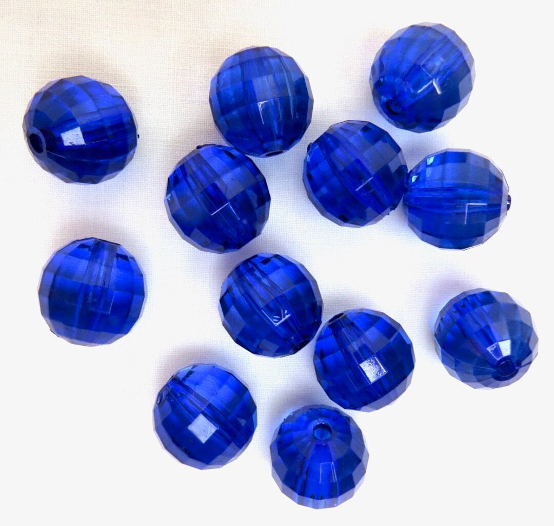 12 BLUE Faceted Round Acrylic Craft Beads, 20mm, Blue Bubblegum Beads ...