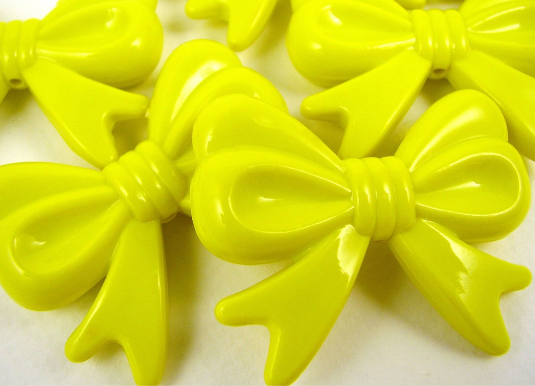 6 Chunky Bows, YELLOW Bow Beads, Acrylic Bubblegum Beads, 36mm Long ...