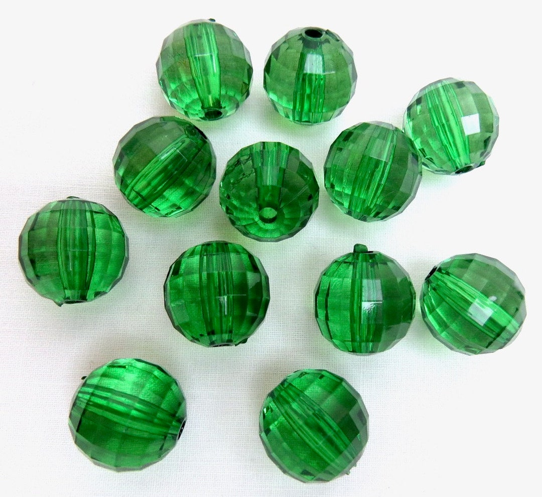 12 GREEN Faceted Round Acrylic Craft Beads, 20mm, Green Bubblegum Beads ...