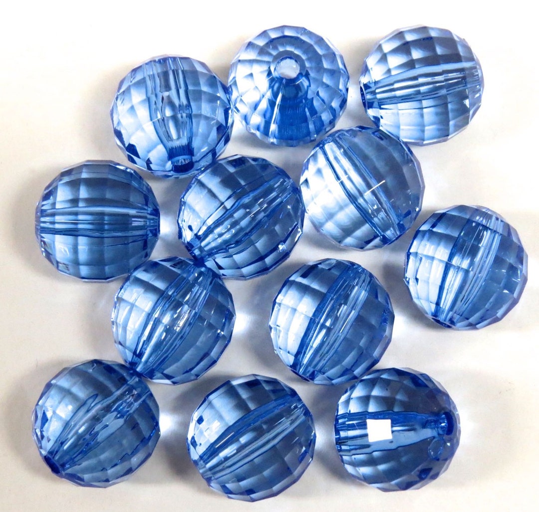 12 Blue Beads, Chunky Beads, Bubblegum Beads, Faceted Acrylic Beads ...