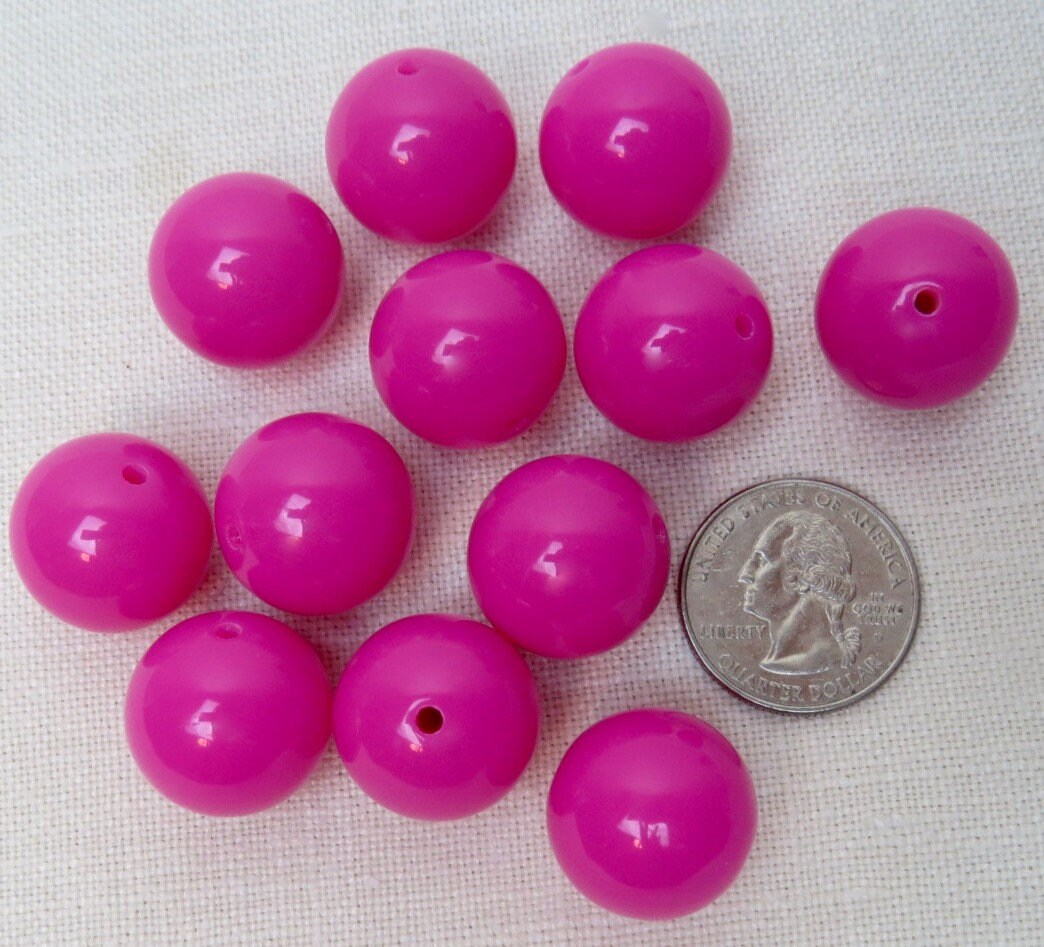 12 Hot PINK Beads, Round Resin Beads, 20mm Bubblegum Beads, Hot Pink ...