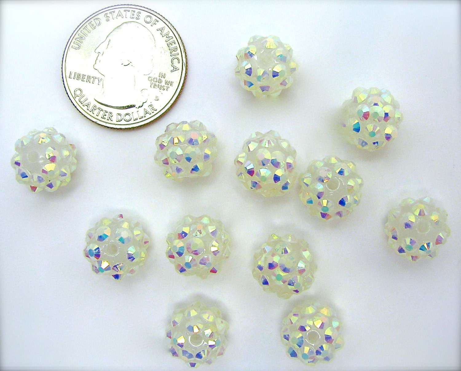 12 SMALL WHITE Rhinestone Beads Sparkling Bling Resin Balls New Size ...