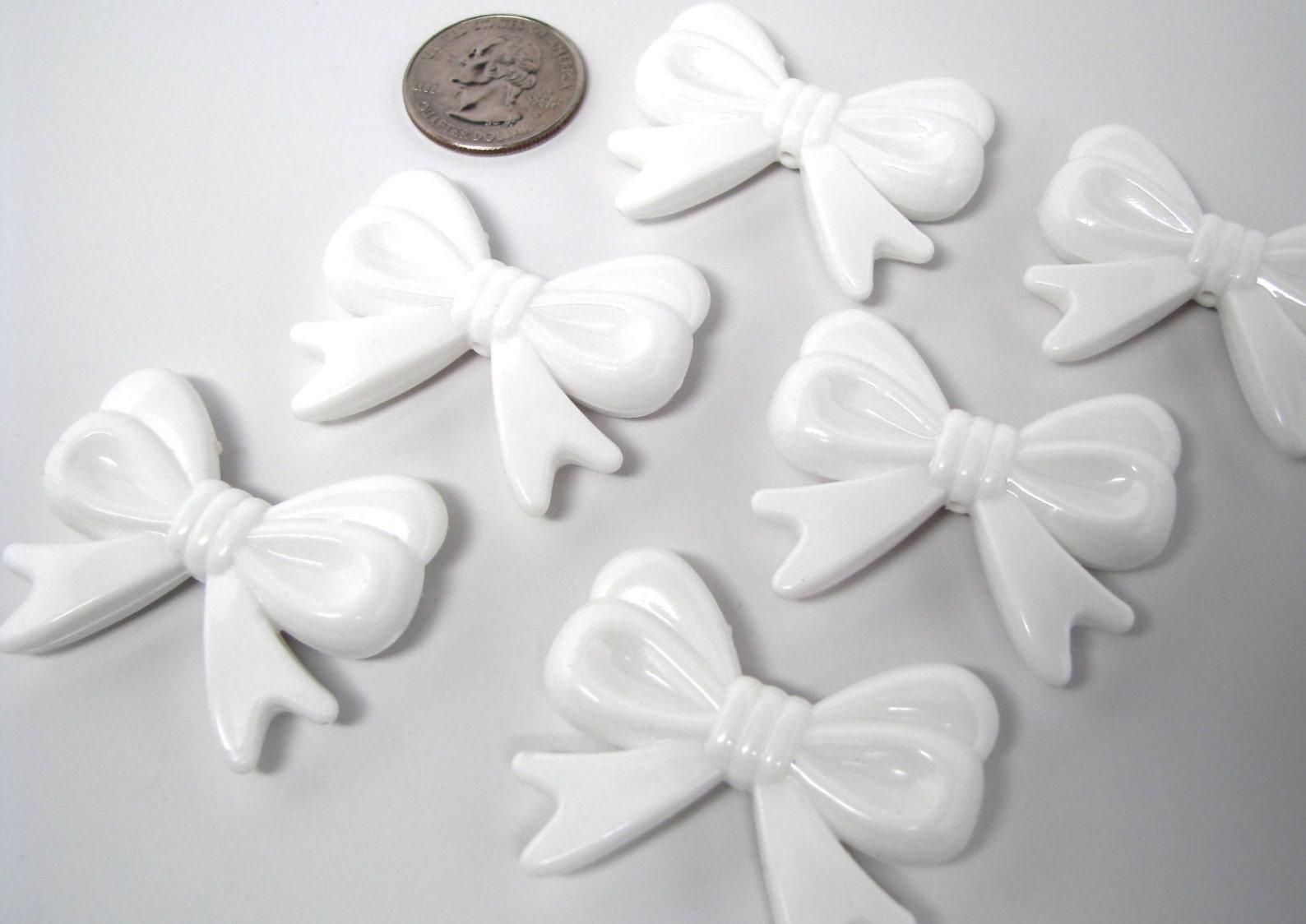 6 BIG WHITE BOW Beads, Acrylic Craft Beads, 36mm Long, 46mm Wide, 9mm ...