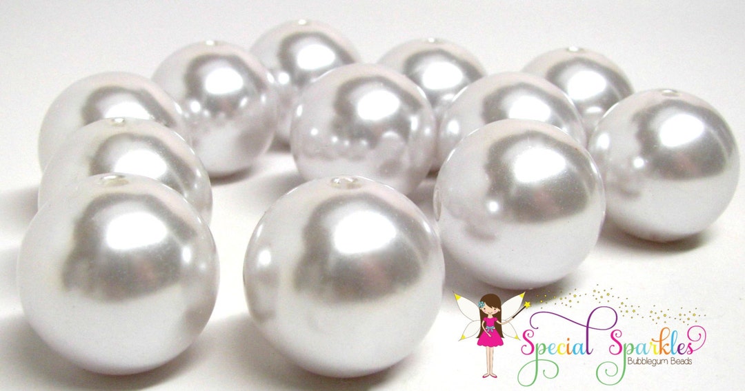 WHITE SILVERISH PEARLS, Chunky Beads, White Pearls 20mm Round Imitation ...