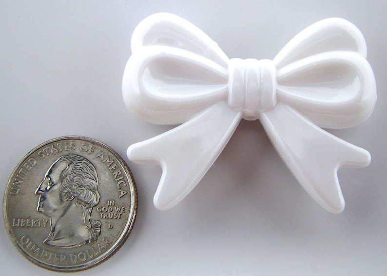 6 BIG WHITE BOW Beads, Acrylic Craft Beads, 36mm Long, 46mm Wide, 9mm ...