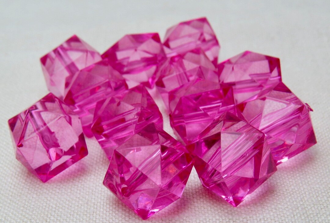 12 Hot Pink Beads, Chunky Beads, Hot Pink Bubblegum Beads, Faceted ...
