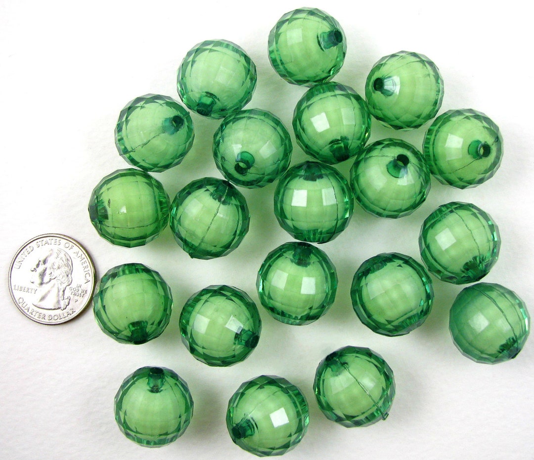 12 GREEN With WHITE Core Beads, 12 Green Round Beads, Green Faceted ...