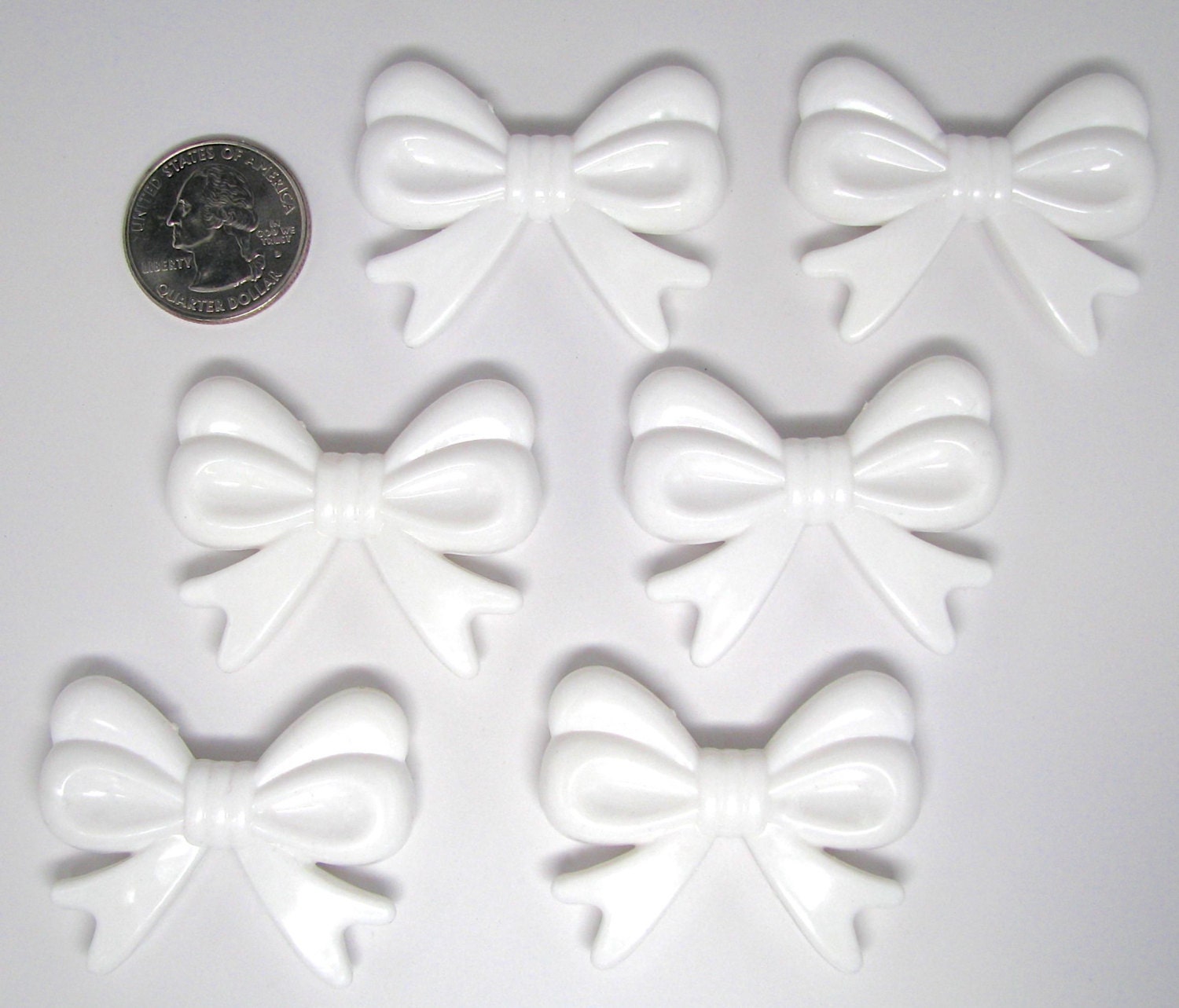 6 BIG WHITE BOW Beads, Acrylic Craft Beads, 36mm Long, 46mm Wide, 9mm ...