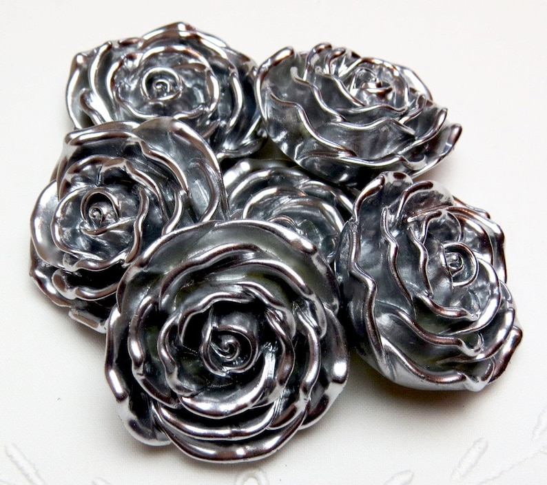 Chunky Beads, 1 - 6 Flower Beads, HUGE 48mm, SILVER Resin Rose ...