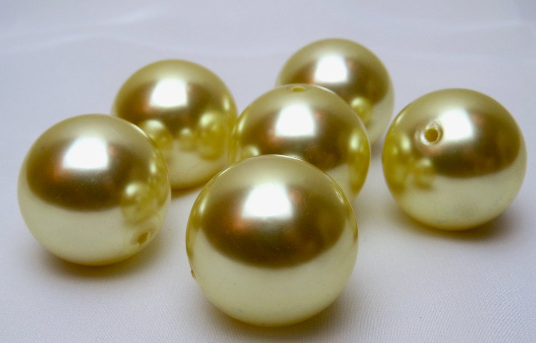 Big Pearls, 6 Huge Pearls, YELLOW Color Pearls, 6 Faux Pearls, SIX Huge ...
