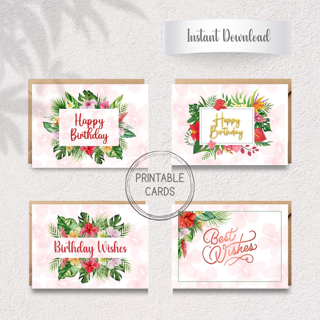 Tropical Floral Birthday Cards | Island Garden A6 Set (digital Download ...