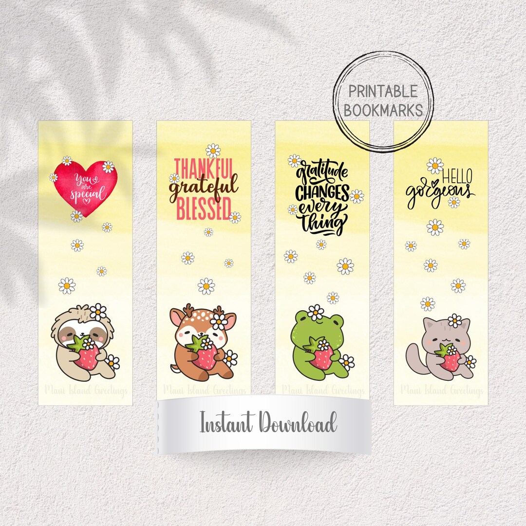 Kawaii Animal Bookmarks | Strawberry Friends, Positive Quotes (instant ...