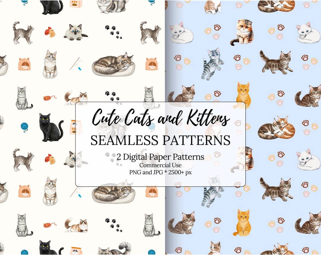 Cat Seamless Pattern Digital Download Kitten Design Cute Print Fabric ...
