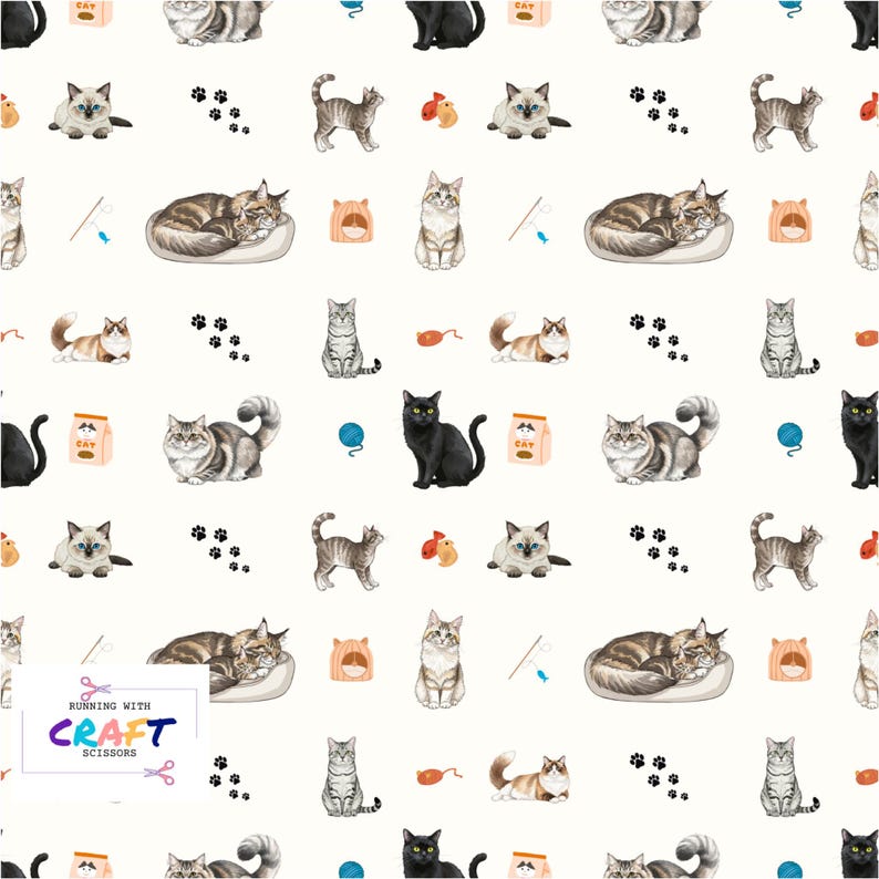 Cat Seamless Pattern Digital Download Kitten Design Cute Print Fabric ...