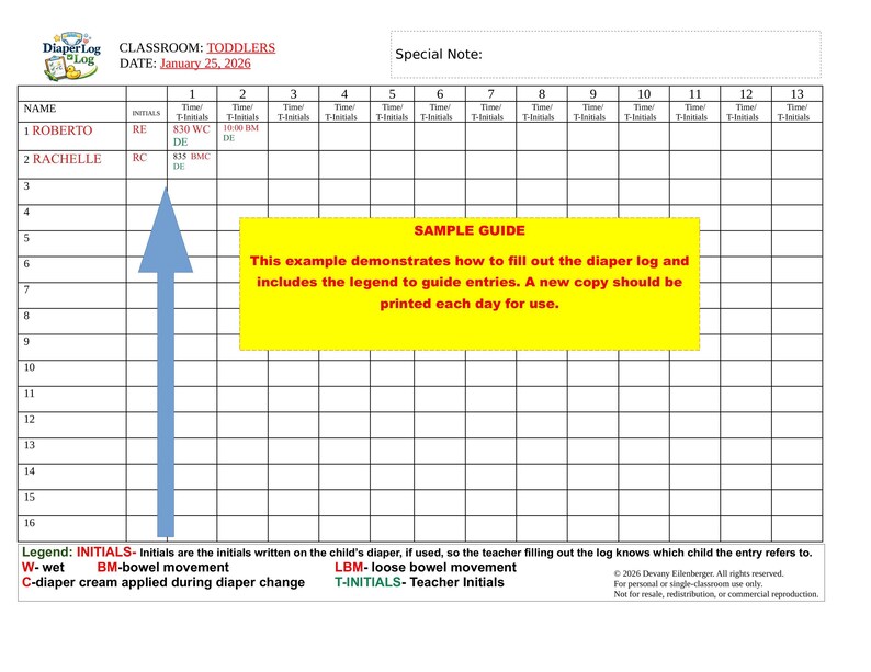 Paper-saving Diaper Log | Ratio-based Classroom Diaper Record ...