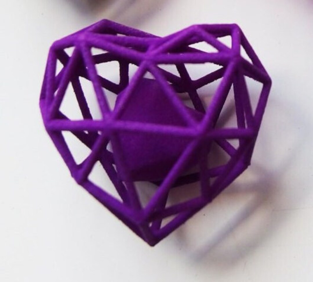 3D Printed Wireframe Heart Necklace - Purple - Etsy