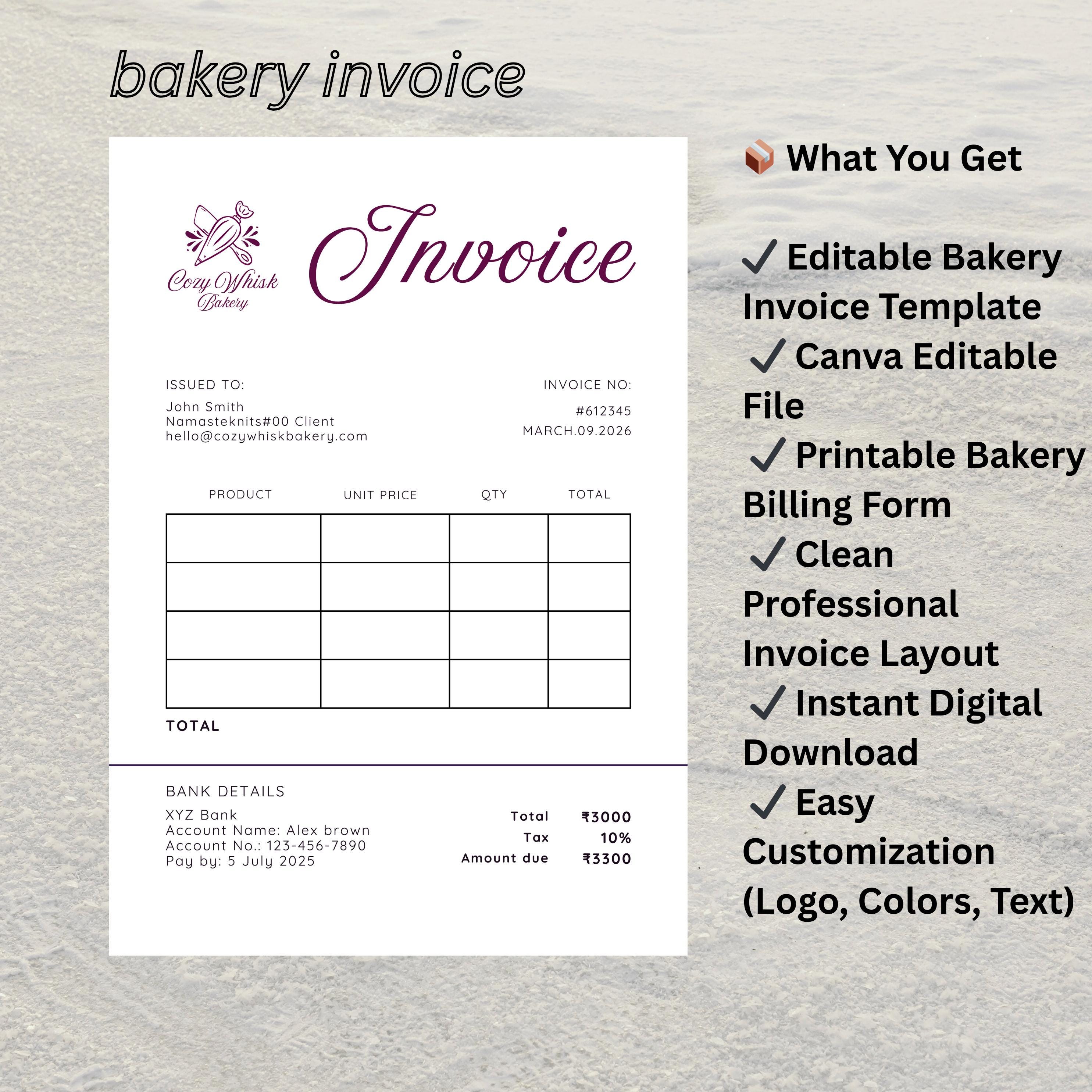 Bakery Invoice Template Canva | Custom Cake Order Invoice | Editable ...