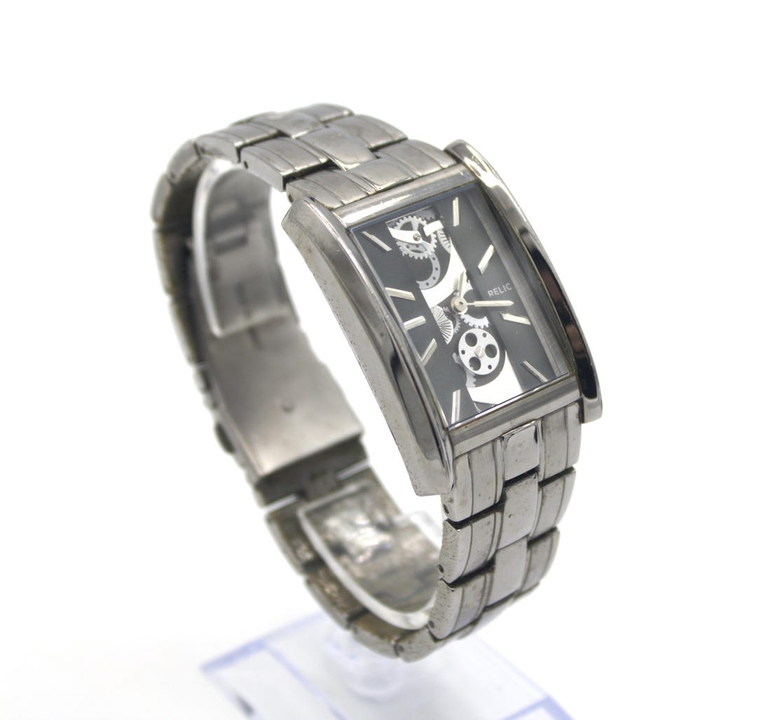 Vintage Mechanical Skeleton Gear Wristwatch Chrome Steampunk Machine ...