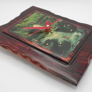 Vintage Wall Clock Waterfall Stream Landscape Scene Stained Wood Resin ...