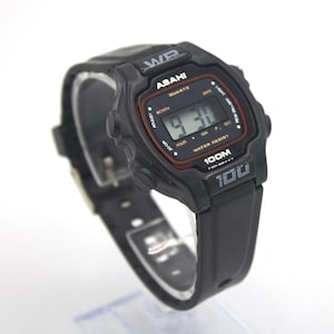 Vintage Asahi Digital Sports Watch 100m Water Resistant LCD Time Date ...