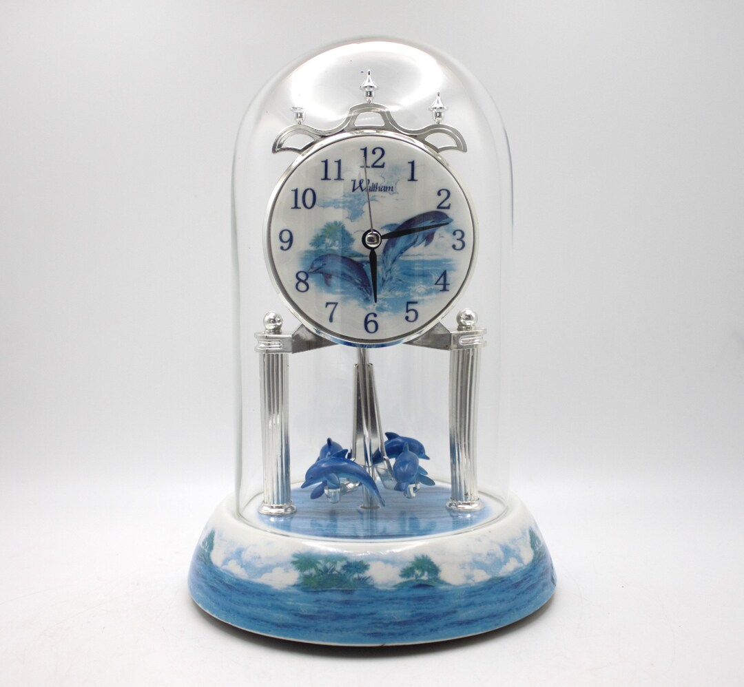 Vintage 1980s Waltham Dolphin Dome Clock Spinning Pendulum Anniversary ...