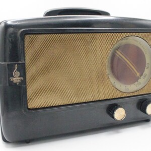 Vintage 1950s Lighted Red Dial Tube Radio Portable AM Receiver Emerson ...