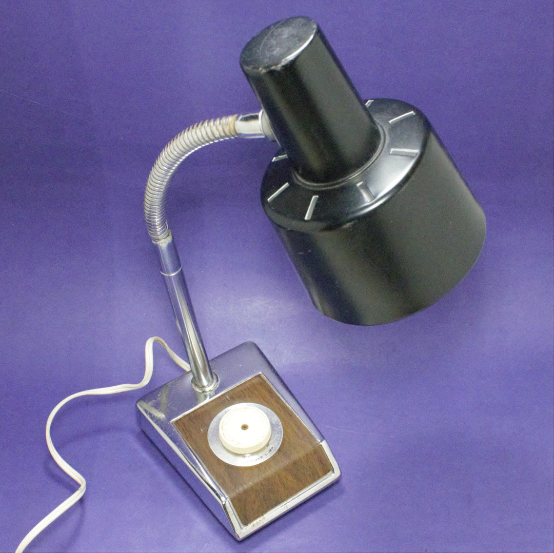 Vintage Desk Lamp Mod Woodgrain Chrome Dial Dimmer Switch - Etsy