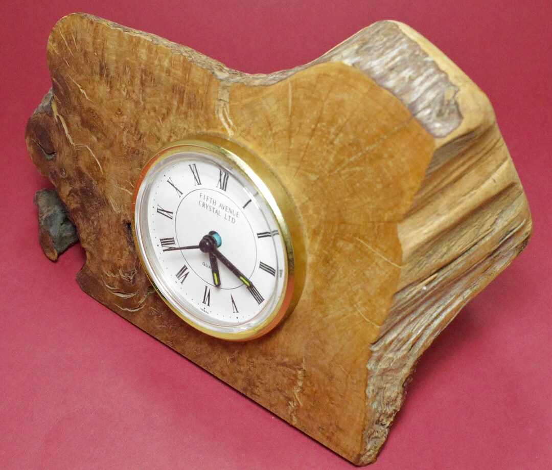 Vintage Clock Burled Grain Wood Solid Natural Wooden Block Log - Etsy
