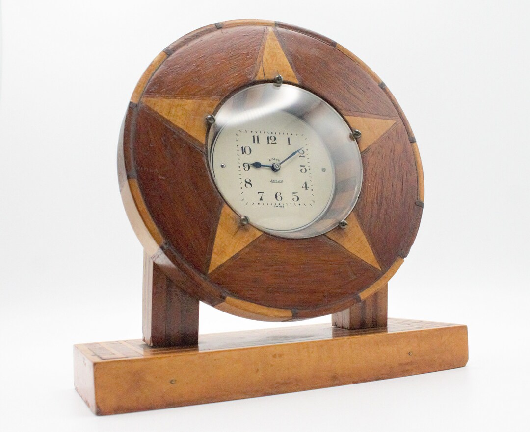 Vintage Craftsman Wood Inlay Clock Unique Star Hand Made Folk Art Style ...