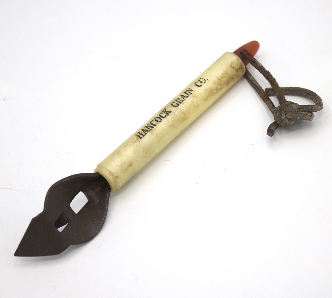 Vintage Can Opener Hancock Grain Co Logo Antique Kitchen Bar Shop Tool ...