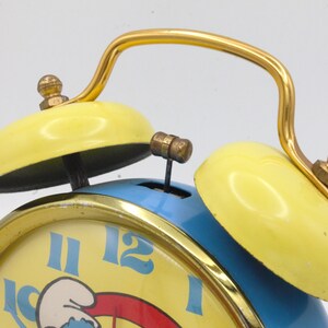 Vintage Smurf Dual Bell Alarm Clock Analog Spring Wound Mechanical ...