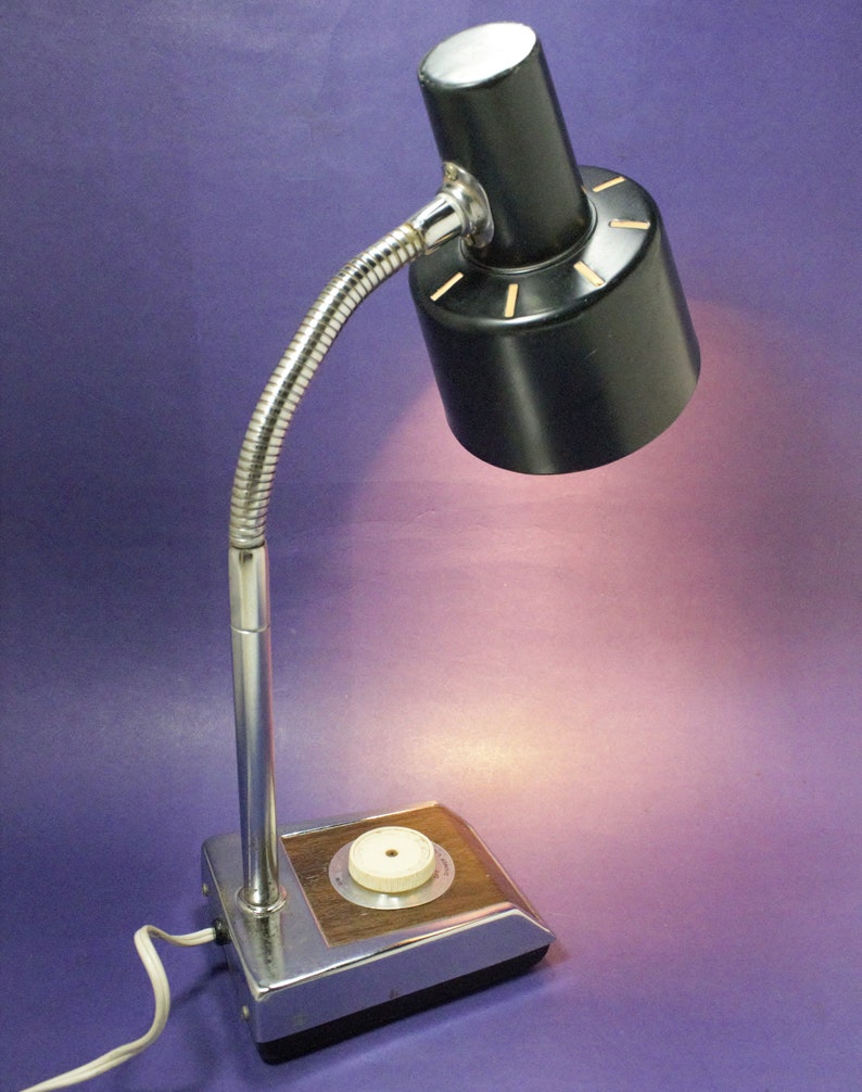 Vintage Desk Lamp Mod Woodgrain Chrome Dial Dimmer Switch - Etsy