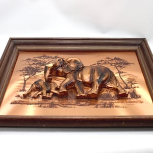 Vintage 1970s Copper Wall Art African Tusked Elephants 3D Sculpture ...