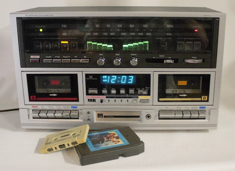 Vintage 80s Stereo System Dual Cassette Tape 8 Track Player AM/FM Radio ...
