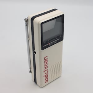 Vintage 1980's Sony Watchman TV Mini Portable Television Black & White ...