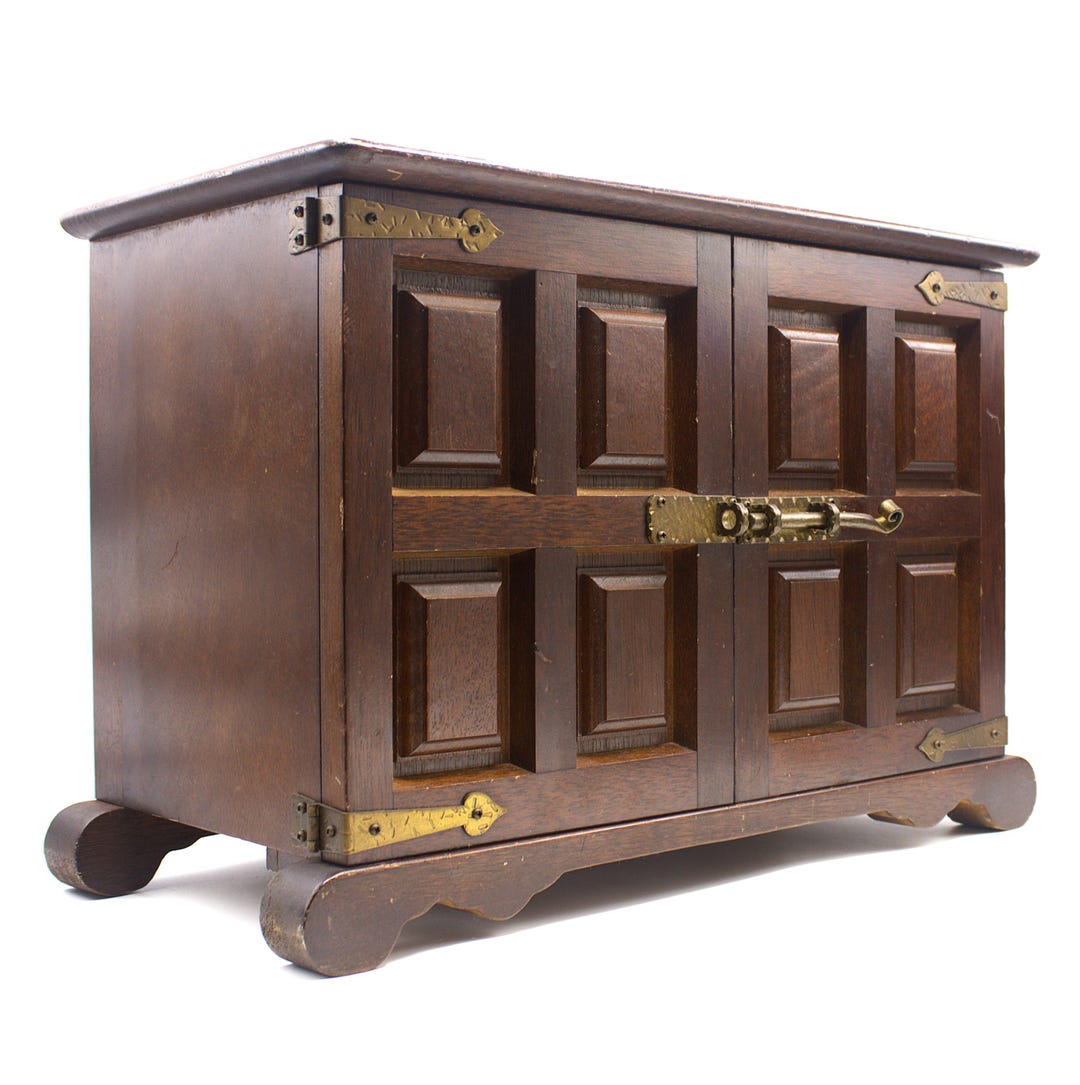 Vintage Jewelry Cabinet Music Box Brass Hardware Bolt Latch Wooden ...