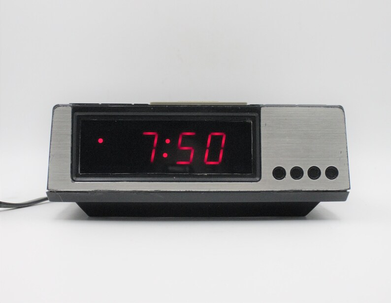Vintage Digital Alarm Clock Red LED Light Time Display Woodgrain ...