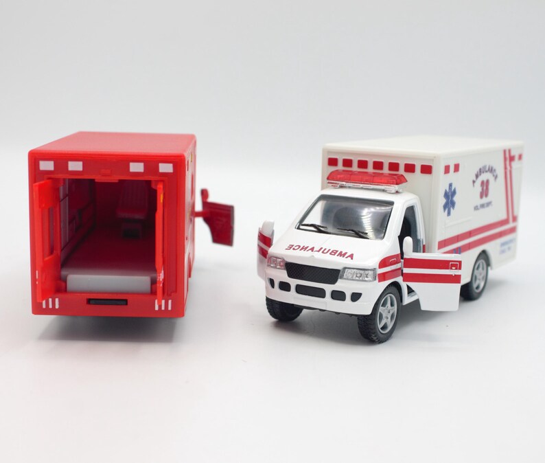 Vintage Ambulance Fire Rescue Miniature Replica Set Red and White EMS ...