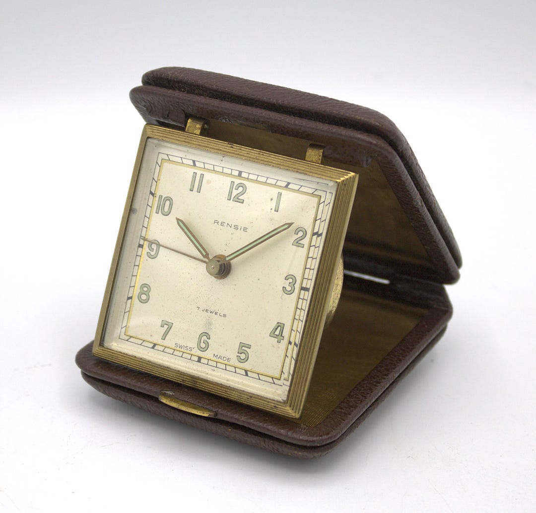 Vintage Rensie Travel Alarm Clock Art Deco Swiss Made 7 Jewel Brass ...