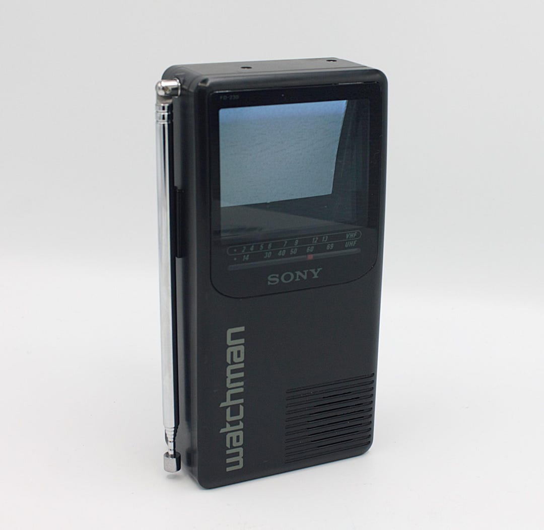 Vintage 1980's Sony Watchman TV Mini Portable Television Black & White ...