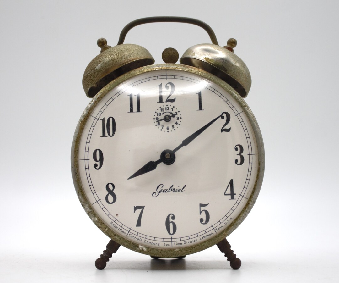 Vintage Dual Bell Alarm Clock Spring Wind Mechanical Gear Brass Bell ...