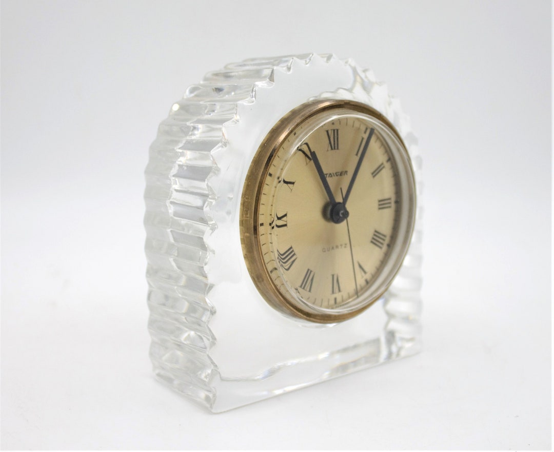 Vintage Glass Clock Heavy Slab Brass Analog Face Electronic Quartz Dial ...