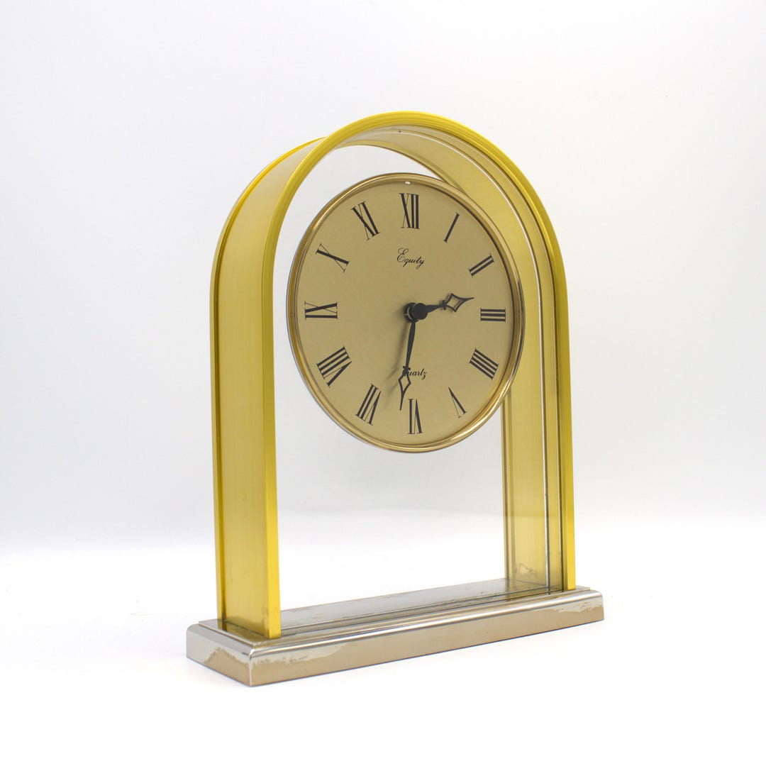 Vintage 1980s Equity Analog Quartz Clock Brass and Glass Art Deco Style ...