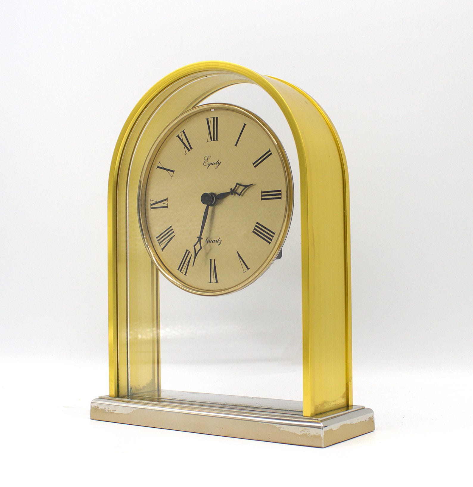 Vintage 1980s Equity Analog Quartz Clock Brass and Glass Art Deco Style ...