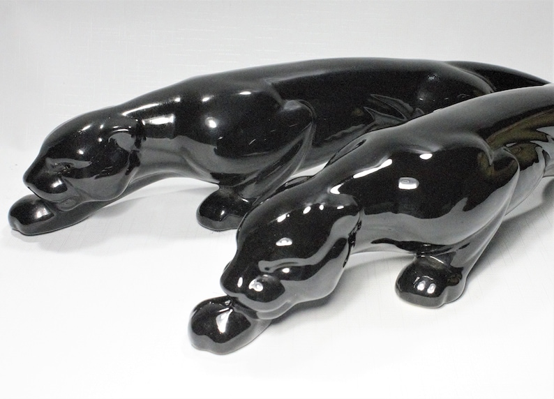Vintage Black Panther Ceramic Sculpture Mid-century Art Pair - Etsy
