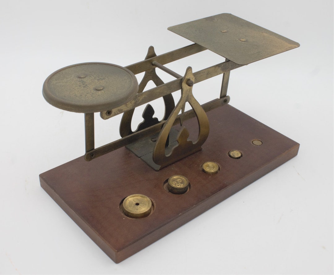 Vintage Brass Scale Set With Small Weights 1-20 Grams Postal Scale ...