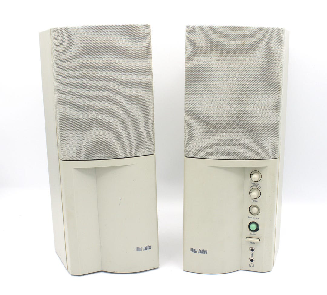 Vintage 1990s Labtec PC Powered Speaker Set Stereo High Output Bass ...